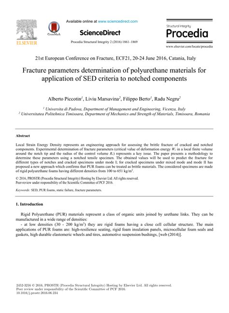 Pdf Fracture Parameters Determination Of Polyurethane Materials For Application Of Sed