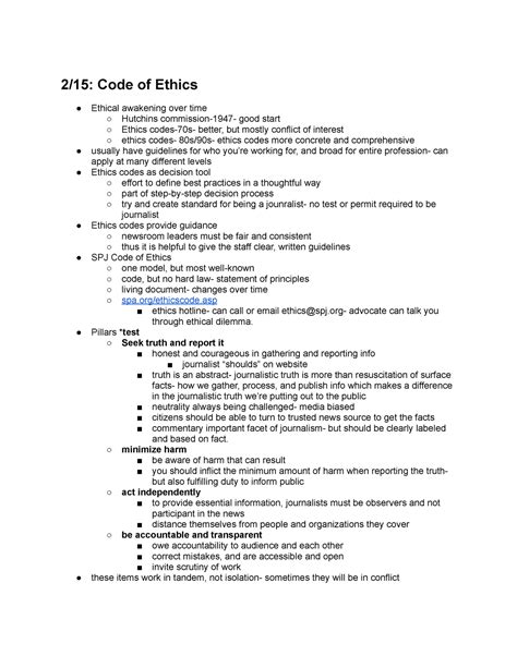 Ethics Class Notes 215 215 Code Of Ethics Ethical Awakening Over