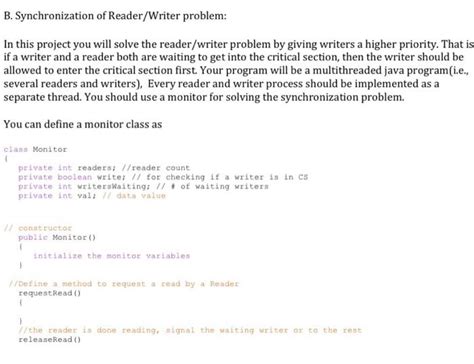 Solved B Synchronization Of Readerwriter Problem In This