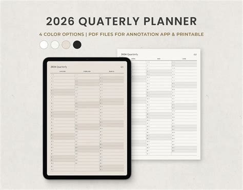 2026 Quarterly Planner Quarter Yearly Overview Digital Template 3