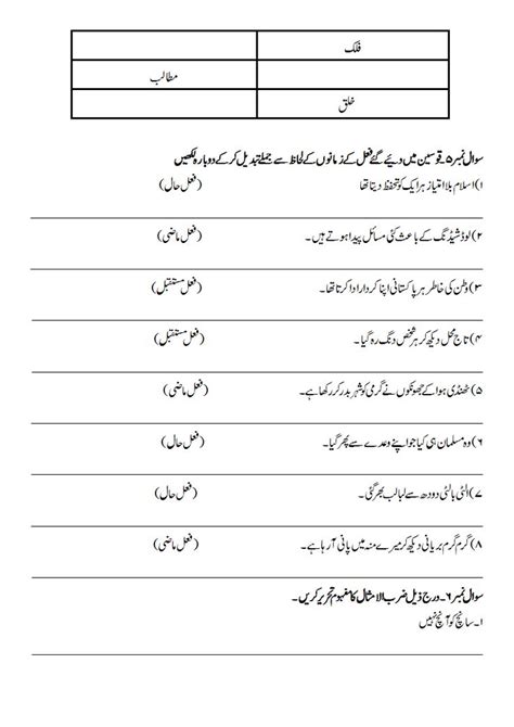 Class 7 Urdu Practice Worksheet