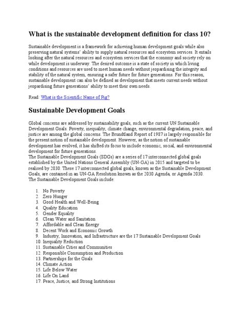 What Is The Sustainable Development Definition For Class 10 Pdf