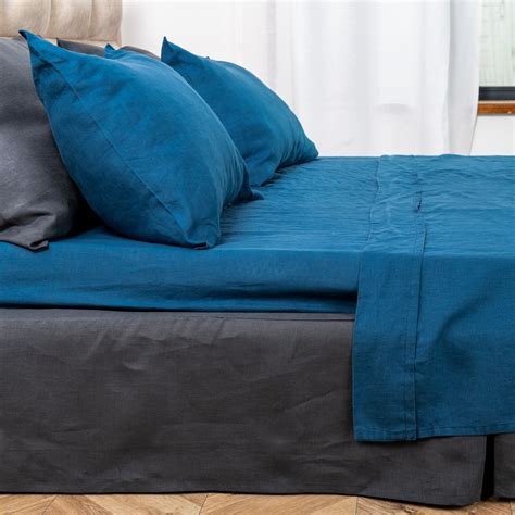 Dark Blue Linen Flat Sheet Flax Linen Top Sheet In Different Colors