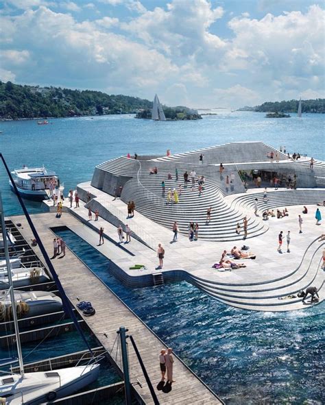 O Norwegian Harbor Bath Reimaginado Por Snohetta Com Uma Estrutura Em Camadas Que Parece Uma