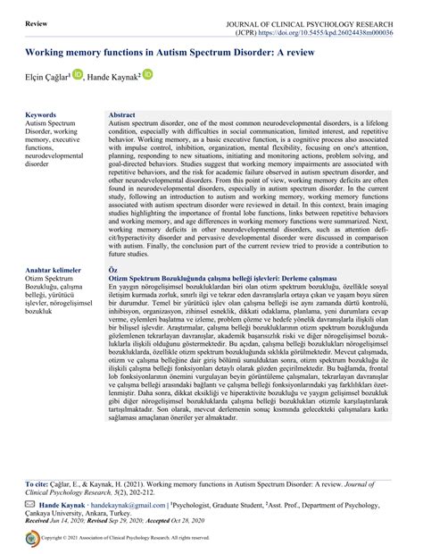 Pdf Working Memory Functions In Autism Spectrum Disorder A Review