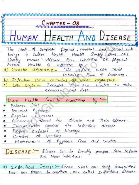 Chapter 08 Human Health And Disease Class 12 Biology Handwritten Pdf