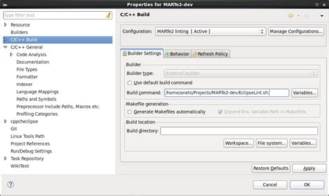 Eclipse Configuration — Marte2 V100 Documentation