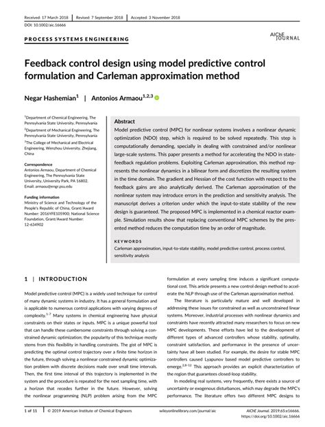 Feedback Control Design Using Model Predictive Control Formulation And Carleman Approximation