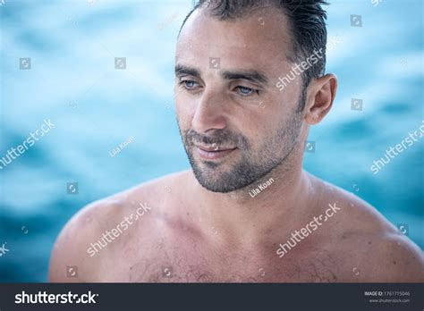 Portrait Handsome Man Blue Eyes Shirtless Stock Photo Shutterstock