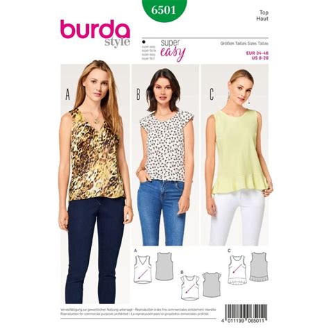 Burda 6501 Misses Top With Flounce Pattern 8 20 Paper Burda