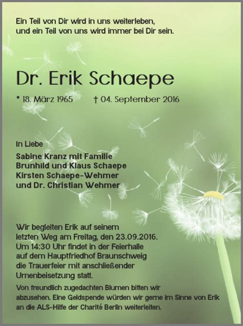 Traueranzeigen Von Dr Erik Schaepe Trauer38 De