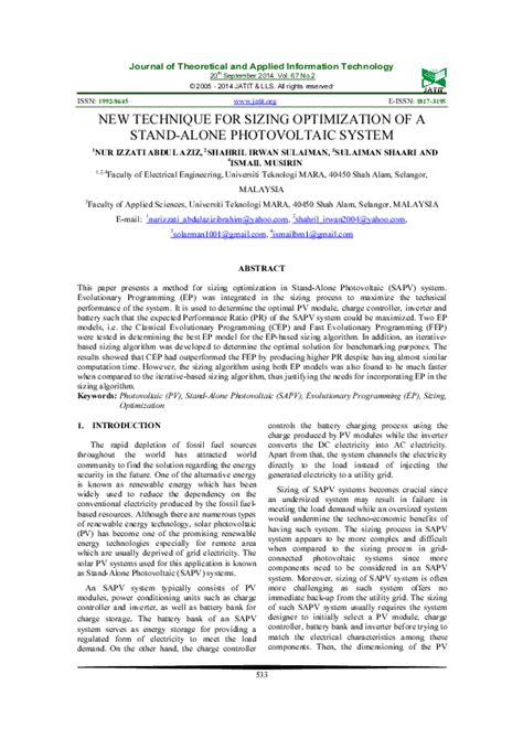 Pdf New Technique For Sizing Optimization Of A Stand Alone