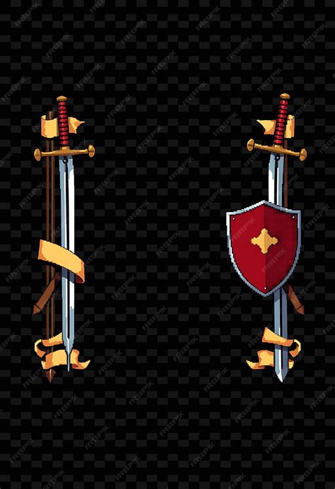 Pixel Sword And Shield Border Frame Ancient Swords Cross At Each Corner Png Chinese Frame Stylew