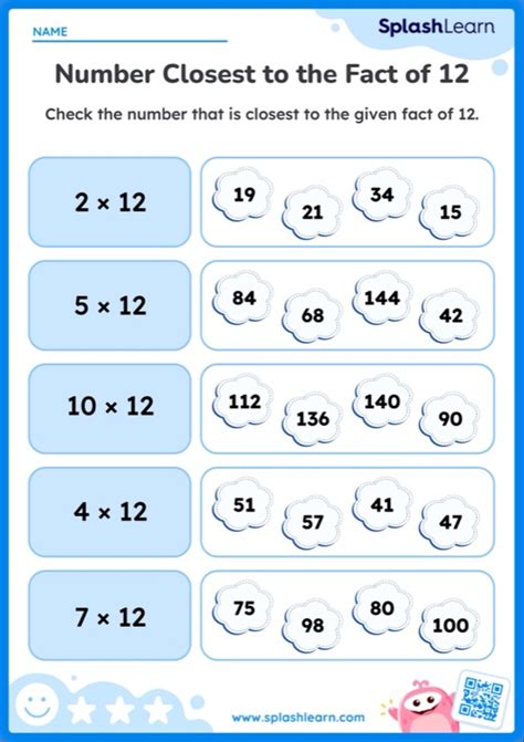 Identify The Number Closest To The Given Fact Of 12 — Printable Math Worksheet