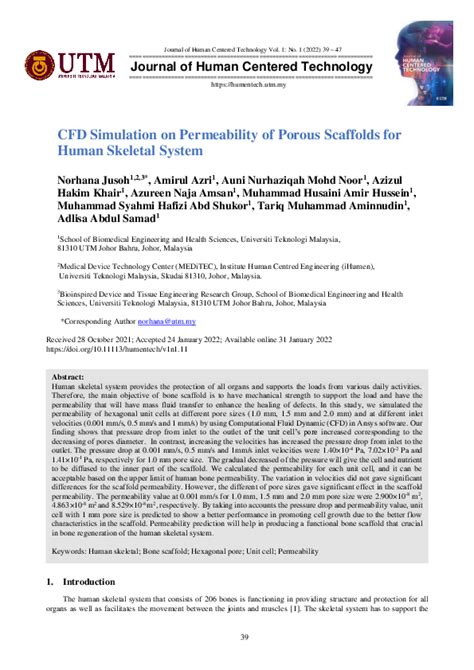 Pdf Cfd Simulation On Permeability Of Porous Scaffolds For Human