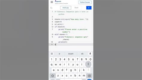 Fibonacci Sequence In Python Shorts Short Shortsfeed Shortvideo