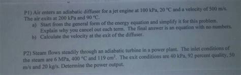 solved p air enters an adiabatic diffuser for a jet engine