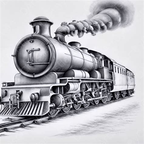 Vintage Steam Locomotive Pencil Drawing Digital Artwork Capturing