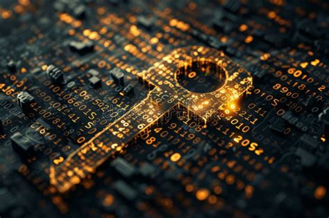 a glowing key symbol emerging from a digital landscape filled with