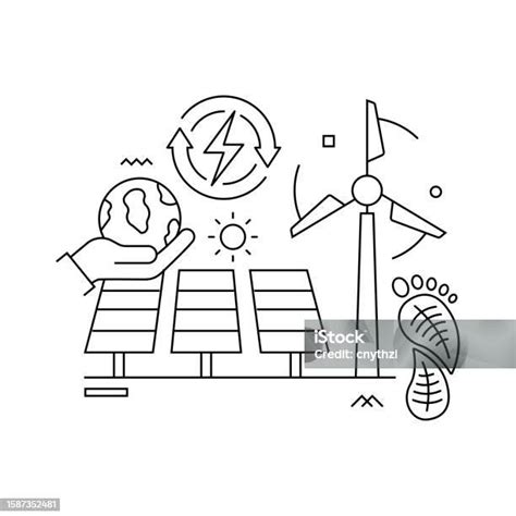 일러스트 그린 에너지 개념의 벡터 집합입니다 웹 페이지 배너 포스터 인쇄 등을 위한 라인 아트 스타일 배경 디자인 벡터