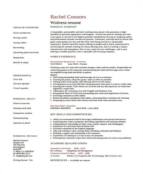 Waitress Resume Templates 10 Free Printable Word And Pdf Formats