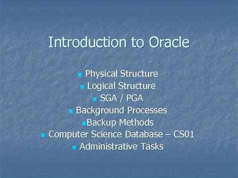 Introduction To Oracle Physical Structure N Logical Structure
