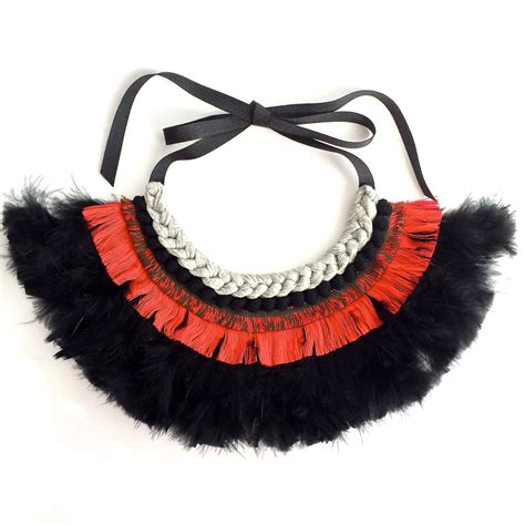 Red Square Susana Espiauba Plumas Negras Necklace Cintas