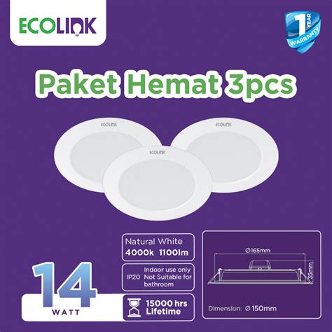 Jual Ecolink Lampu Plafon Bulat Downlight Led W Putih Natural Paket Pcs Shopee Indonesia