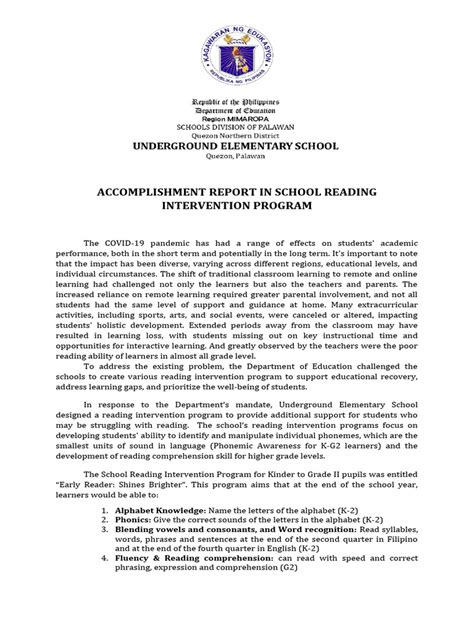 Accomplishment Report In Reading Intervention Pdf Career And Growth