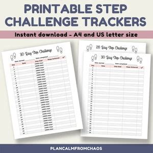 Day Challenge Step Tracker Printables DIGITAL DOWNLOAD Track Your Daily Steps With These