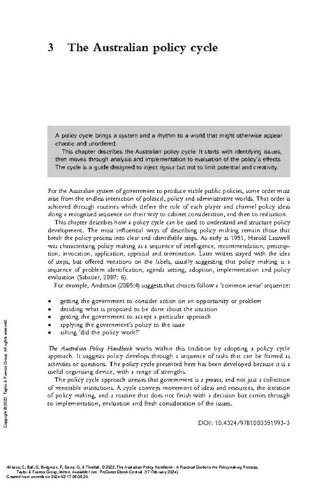 Ch3 Australian Policy Cycle 3 The Australian Policy Cycle A Policy