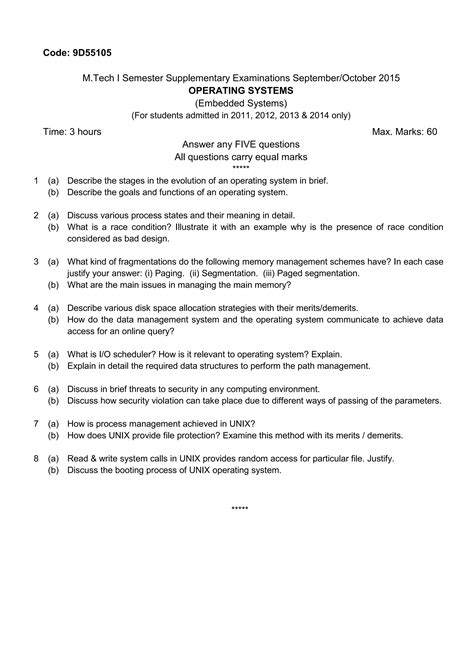Operating Systems Previous Question Papers Pdf Operating Systems Computer Software And