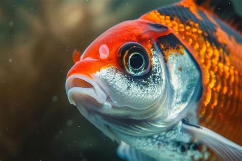 Premium Photo Close Up Of A Goldfish Displaying Its Vibrant Colors In Crystal Clear Water