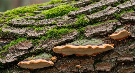 Bracket Fungus Likely Ganoderma Sp Grows On A Tree Trunk Stock Illustration Illustration