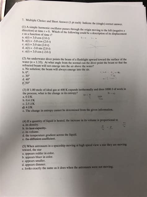 solved 7 multiple choice and short answer 1 pt each