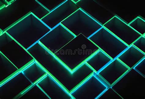Dark Background Abstract Geometric Blocks With Neon Light 3d Rendering Abstract Background