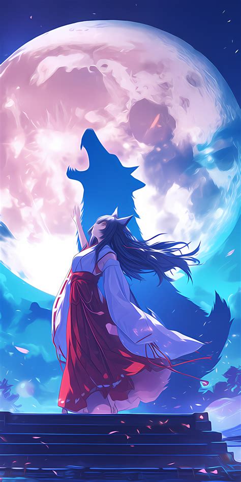 Wolf Spirit Anime Girl Under The Full Moon Free 4k Wallpaper Best
