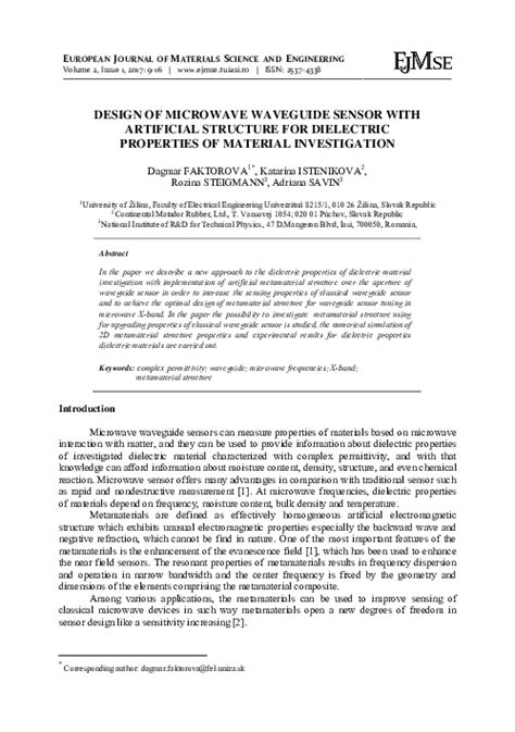 Pdf Design Of Microwave Waveguide Sensor With Artificial Structure For Dielectric Properties