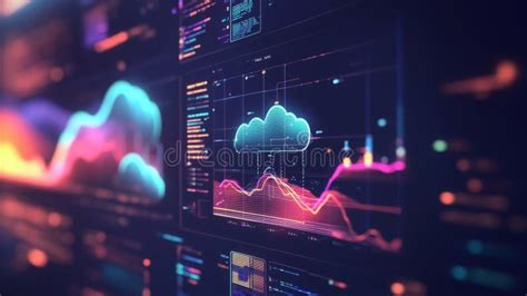 a cloud computing icon is displayed on a screen with graphs showing