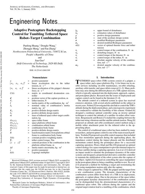 Pdf Adaptive Postcapture Backstepping Control For Tumbling Tethered