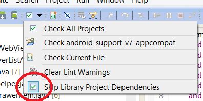 Eclipse Android Lint How To Suppress All Warnings Associated With Support Library Stack