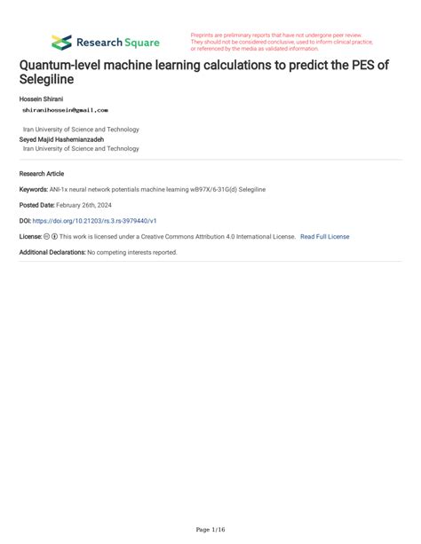 Pdf Quantum Level Machine Learning Calculations To Predict The Pes Of