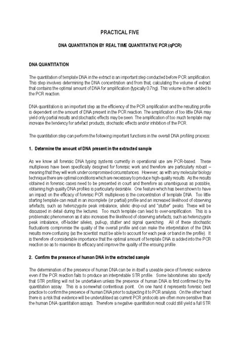 Dna Profiling Prac 5 Pre Reading Practical Five Dna Quantitation By