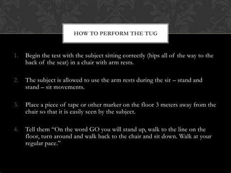 The Tug Test Timed Up And Go To Predict Falls Risk Pptx