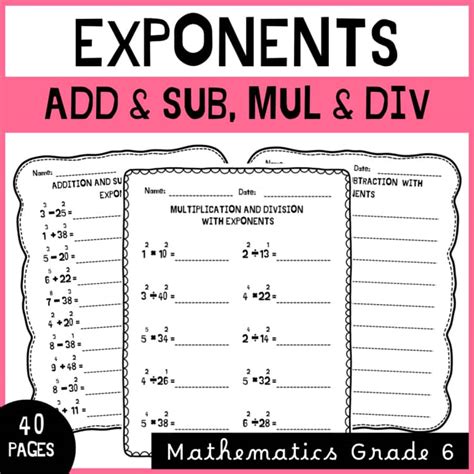 Exponents Practice Add And Sub Mul And Div Worksheets For 6th Grade