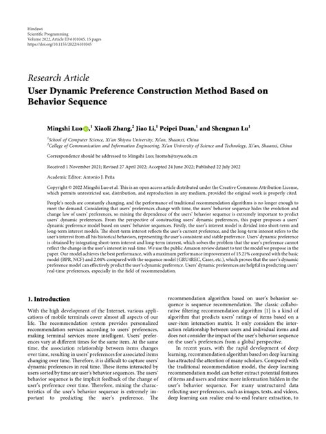 Pdf User Dynamic Preference Construction Method Based On Behavior
