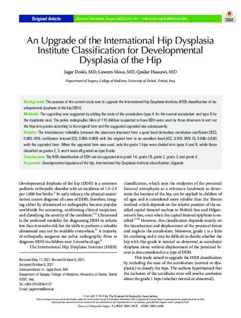 Pdf An Upgrade Of The International Hip Dysplasia Institute Classification For Developmental