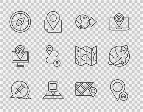 Set Line Push Pin Location With House The Globe Folded Map Location Marker Compass Route