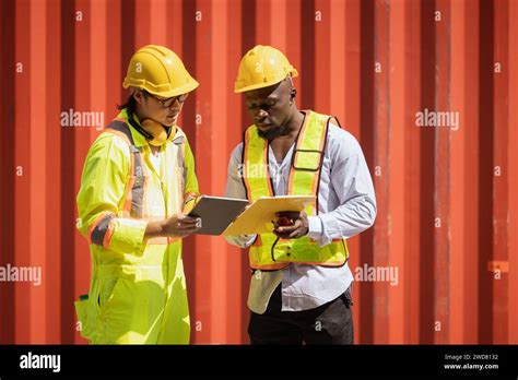 Diversity Model Staff Workers In Port Container Yard Logistics Cargo Shipping Import Export