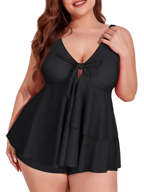 Duvowe Womens Plus Size 2 Piece Bathing Suits Knotted Front Ruffle